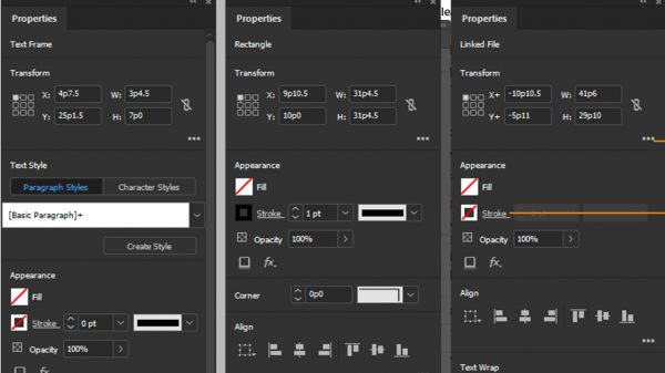 Adobe InDesign CC: Properties Panel